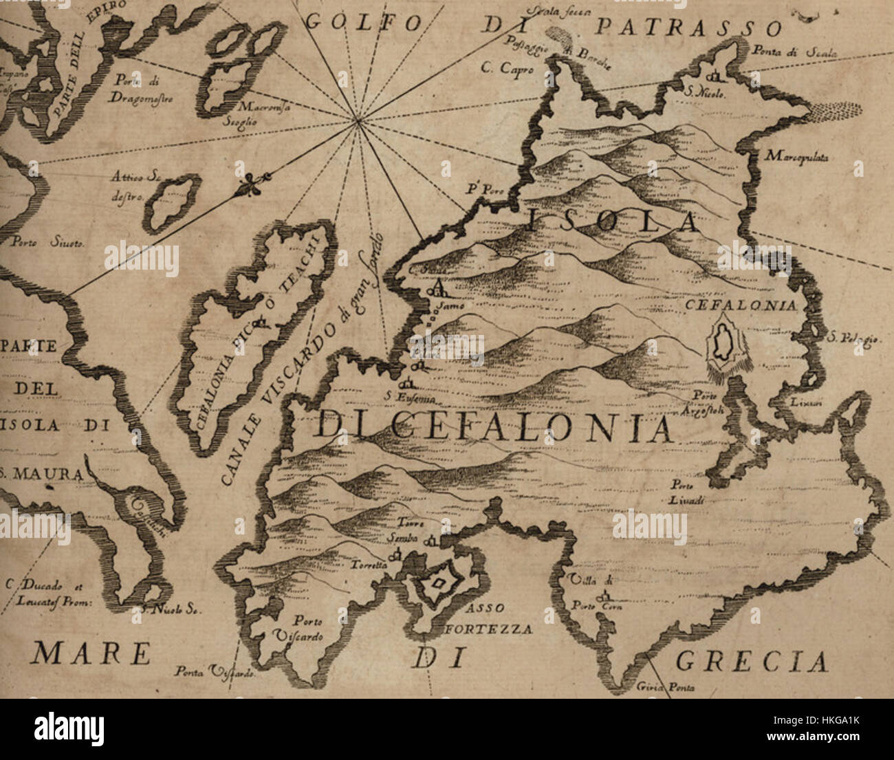 This 1687 map of Cefalonia, created by Vincenzo Coronelli, offers a ...
