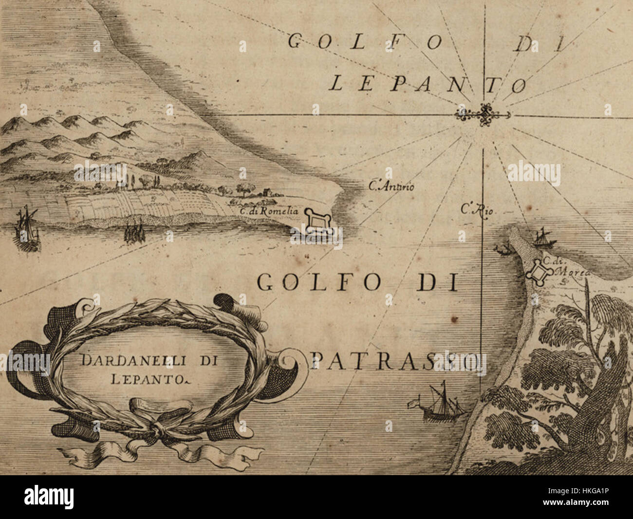 *Dardanelli di Lepanto*, a map created by Vincenzo Coronelli in 1687 ...