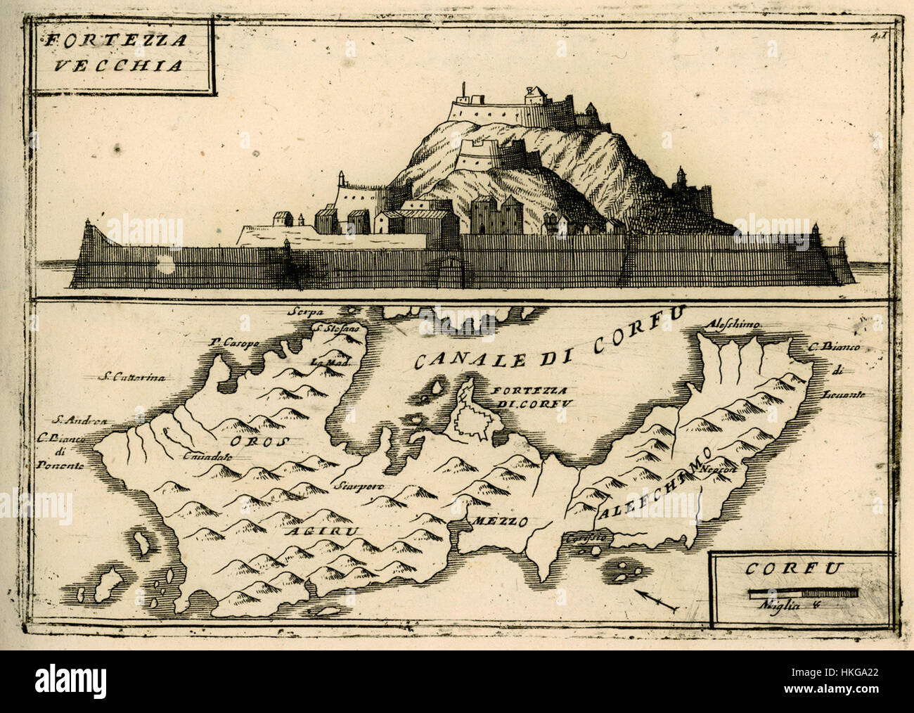 A 1688 map engraving by Vincenzo Coronelli, depicting the 'Fortezza ...