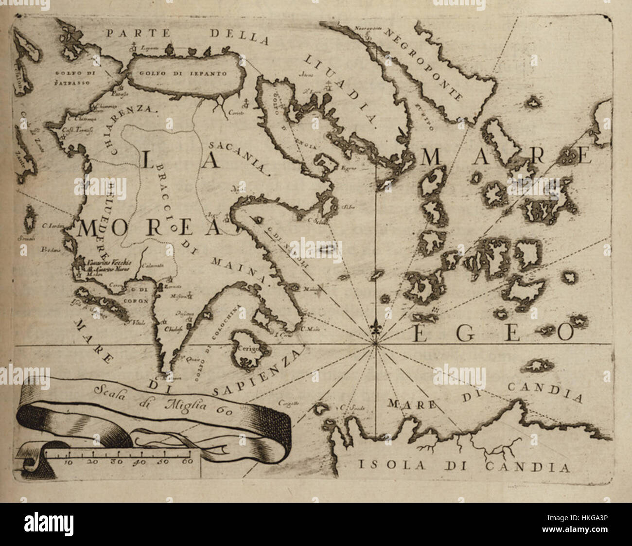 A map of the Peloponnese region by Vincenzo Coronelli, created in 1687 ...