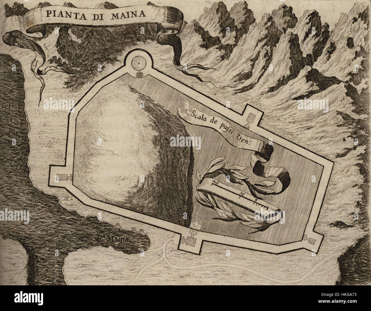 'Pianta di Maina' by Vincenzo Coronelli, created in 1687, is a detailed ...