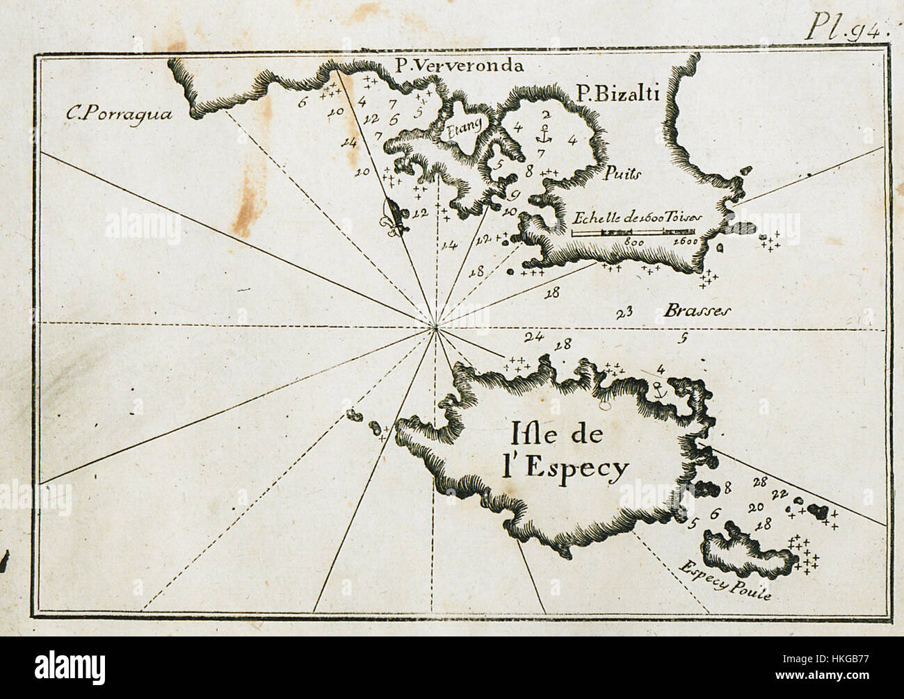 This 1804 map by Joseph Roux shows the island of Spetses and nearby ...