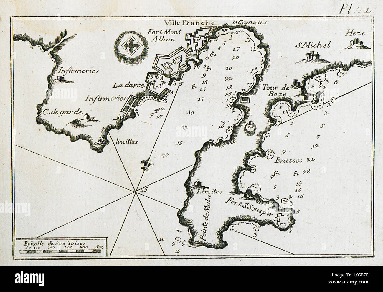 This 1804 map by Joseph Roux illustrates the bay of Villefranche-sur ...