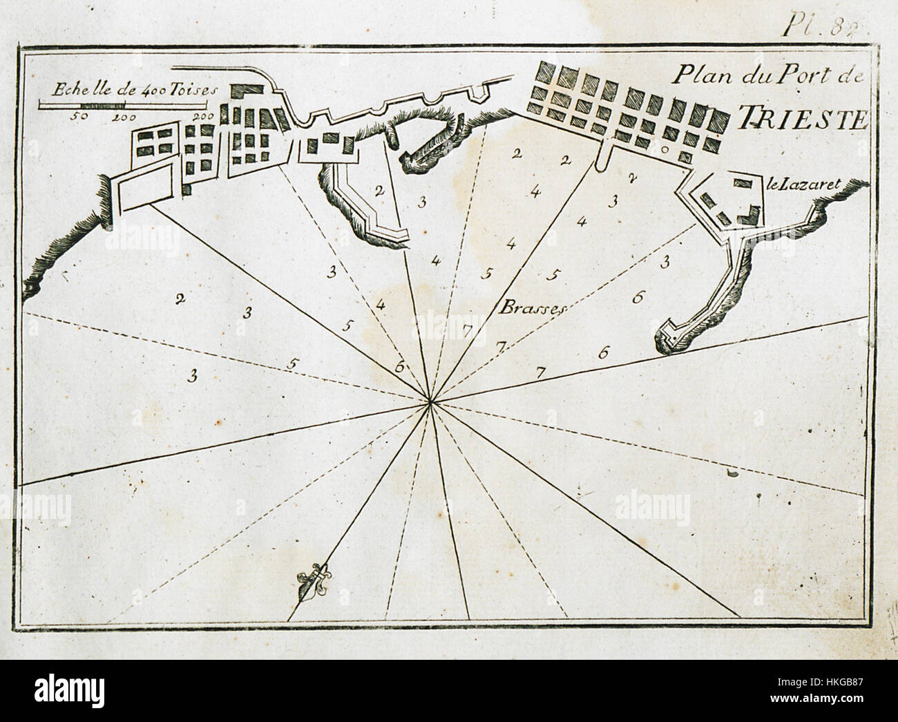 This 1804 map painting of Trieste port, created by Joseph Roux, depicts ...