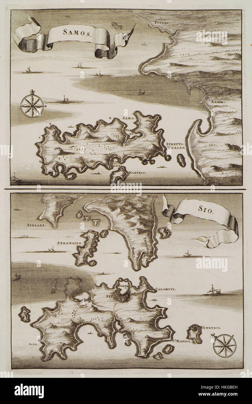This 1688 map by Olfert Dapper illustrates the islands of Samos and ...
