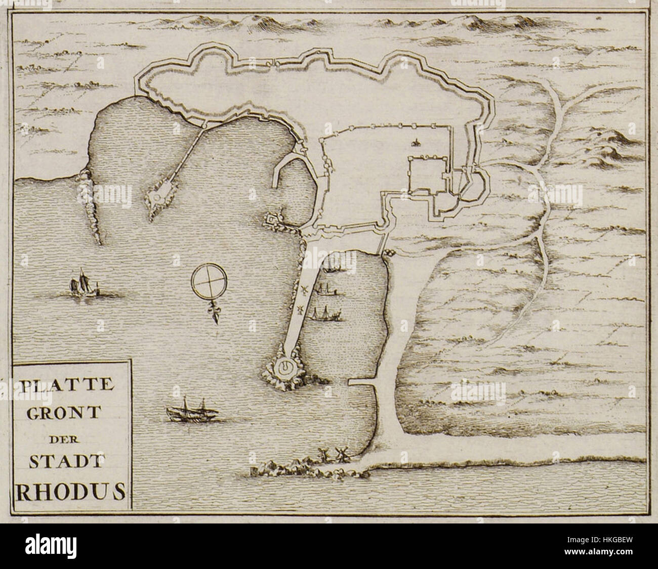 This 1688 map by Olfert Dapper depicts the city of Rhodes in its ...