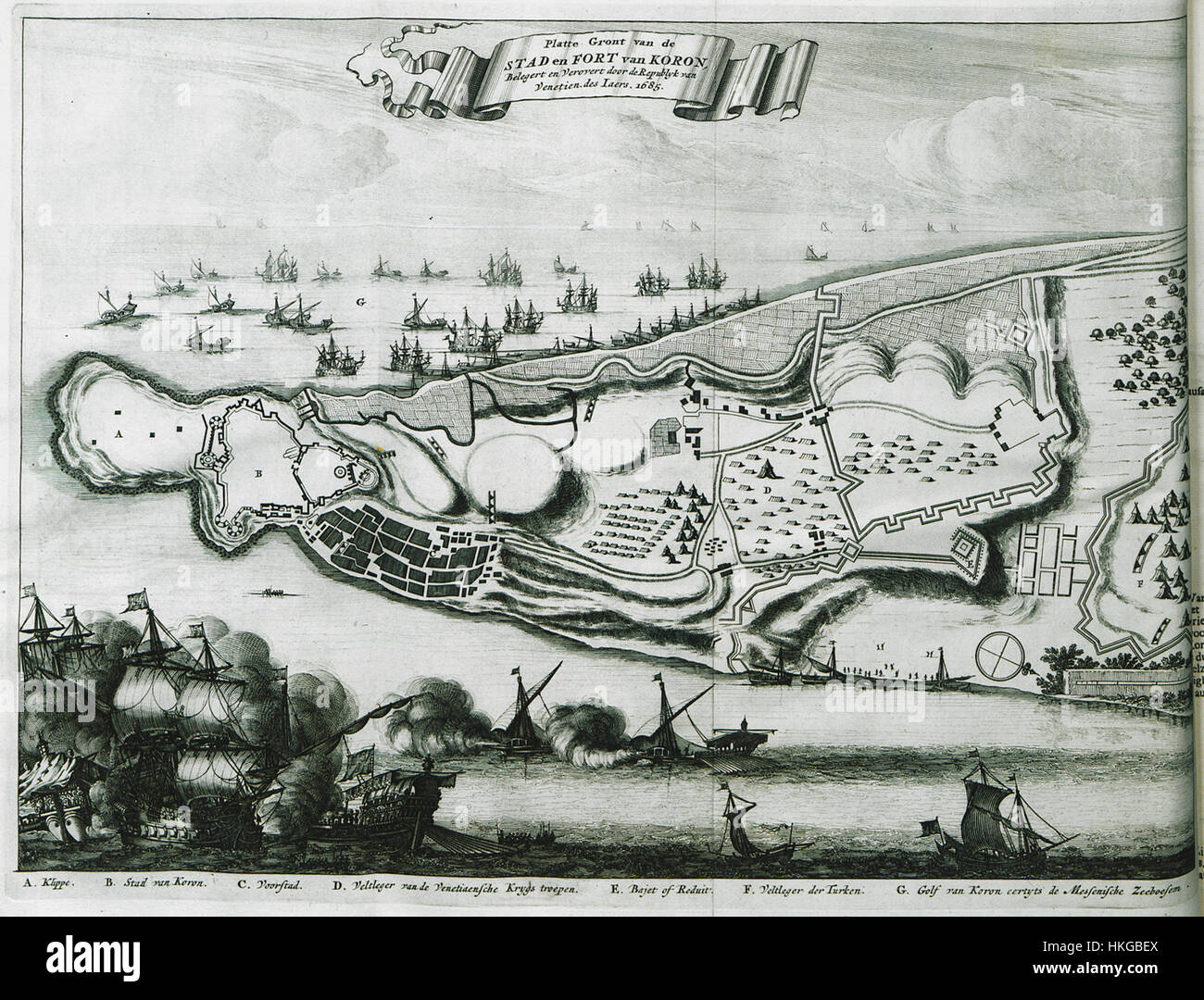 This historical map from 1685 shows the city and fort of Koron, located ...