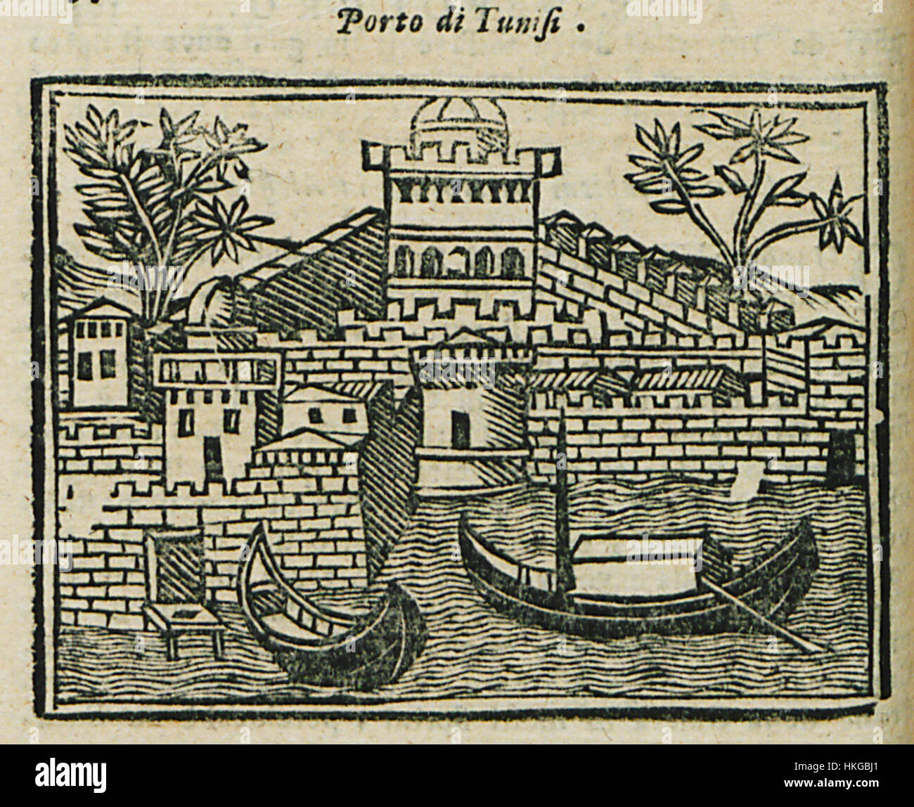 A 1600s oil painting of the port of Tunis by Bianco Noé, depicting the ...