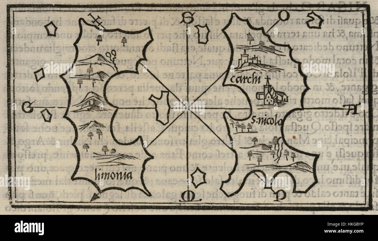 A map of Chalki and Alimia, created by Benedetto Bordone in 1547 ...
