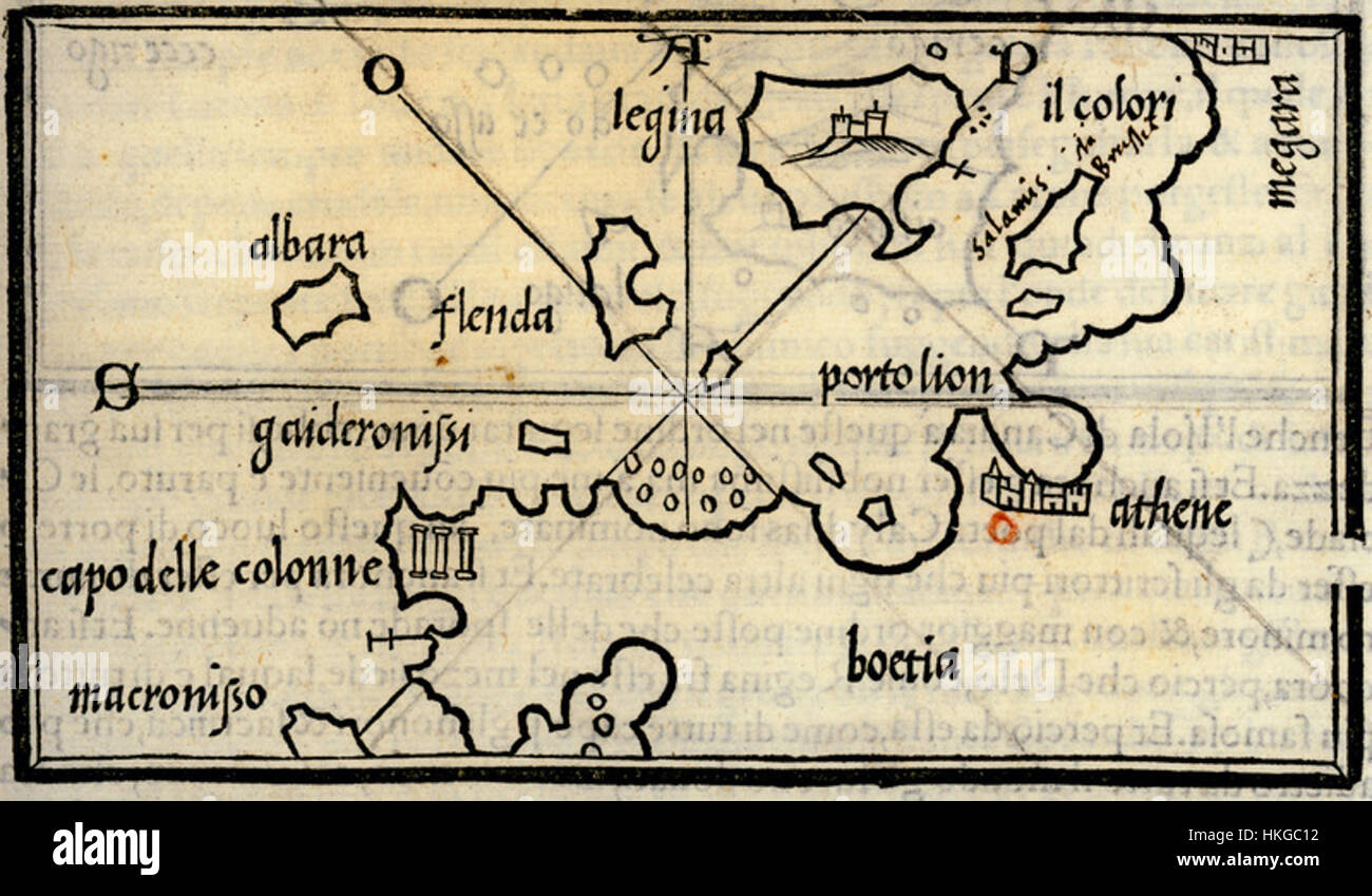This 1547 map by Benedetto Bordone depicts the coasts of Attica and ...