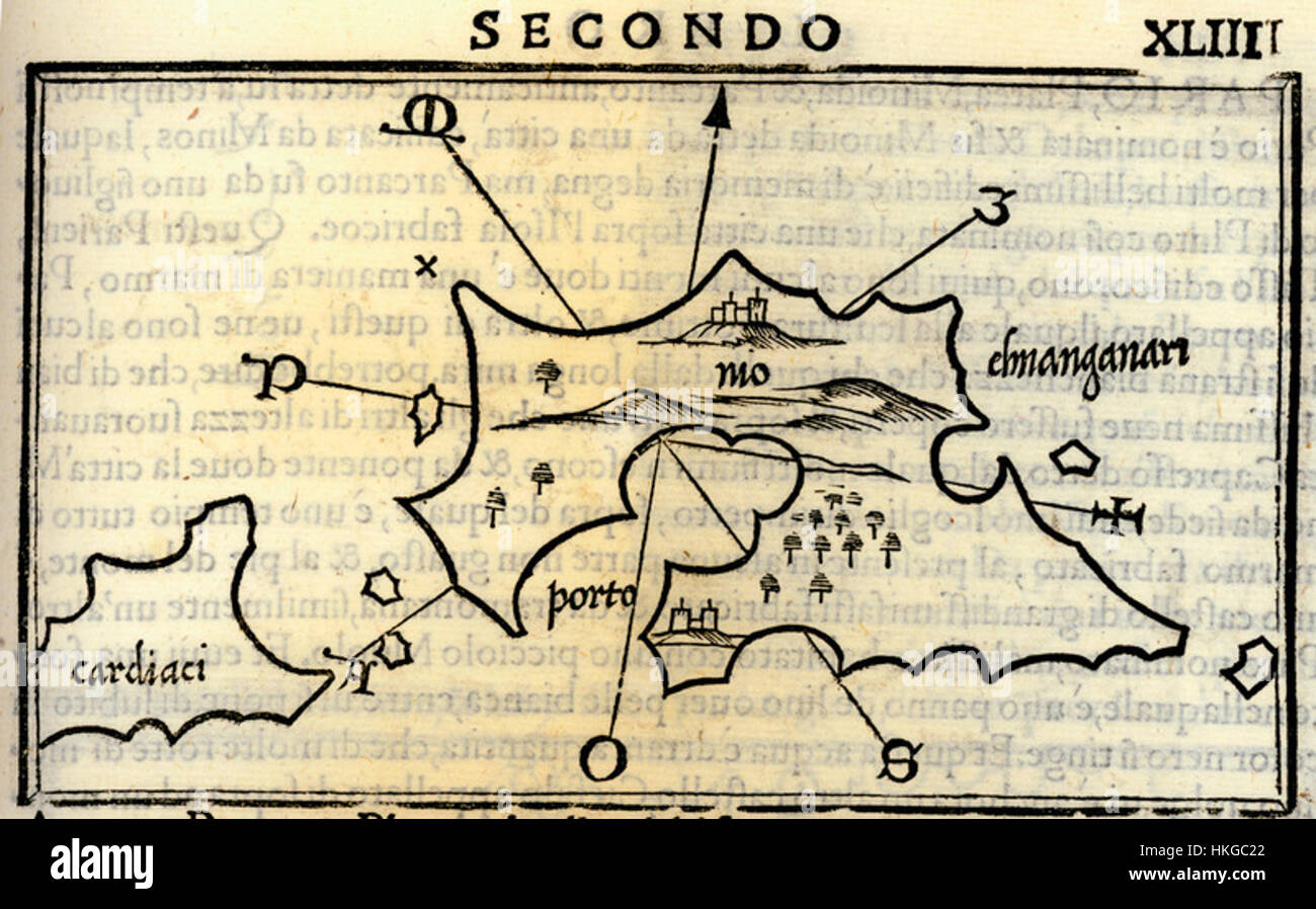 The 1547 map of Ios by Benedetto Bordone presents a detailed ...