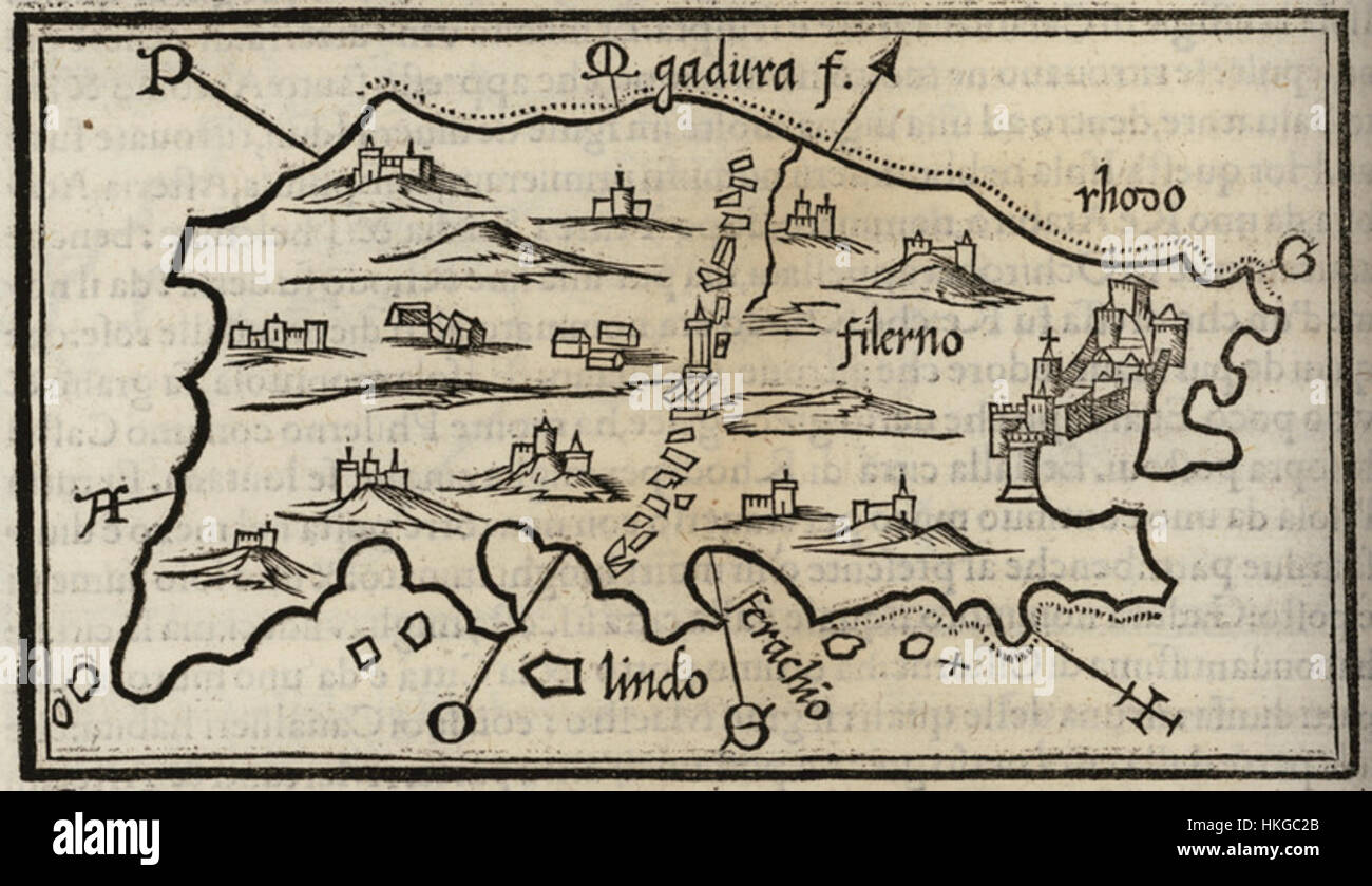 The 1547 map of Rhodes by Benedetto Bordone is a highly detailed ...