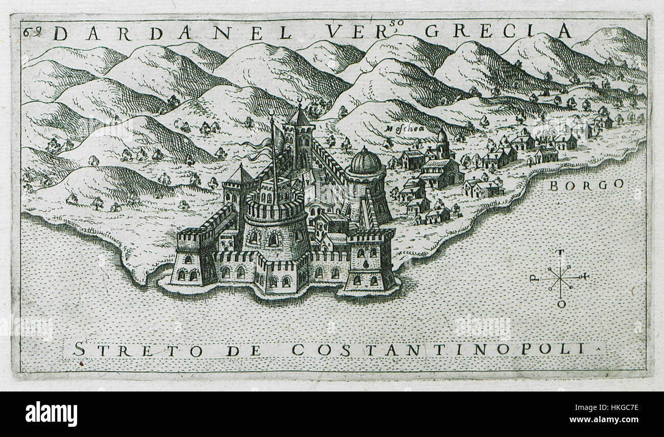 A 1598 painting by Rosaccio Giuseppe, depicting the Dardanelles Strait ...