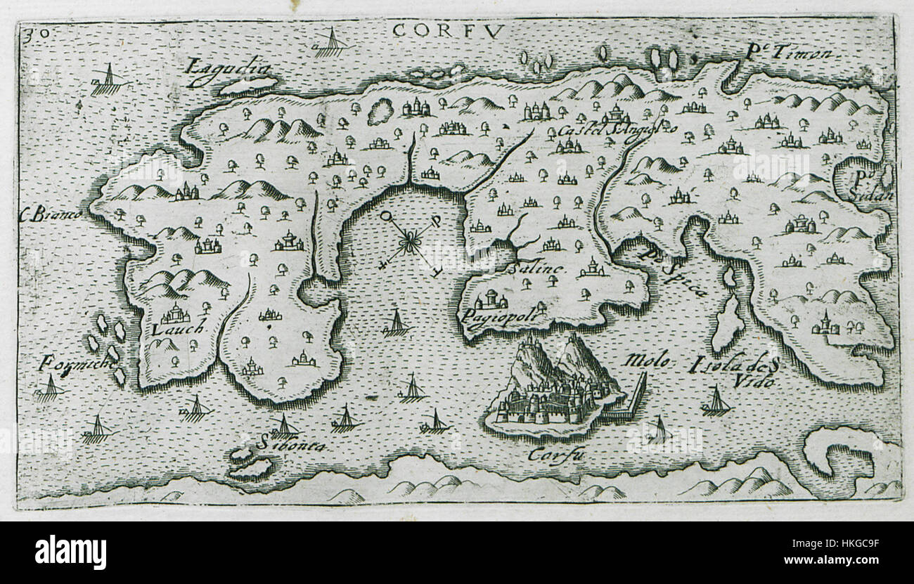 'Corfu' by Giuseppe Rosaccio, painted in 1598, depicts a detailed and ...