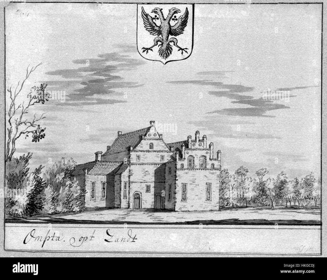 A historical oil painting from 1672, titled 'Omtadaborg,' depicting a ...