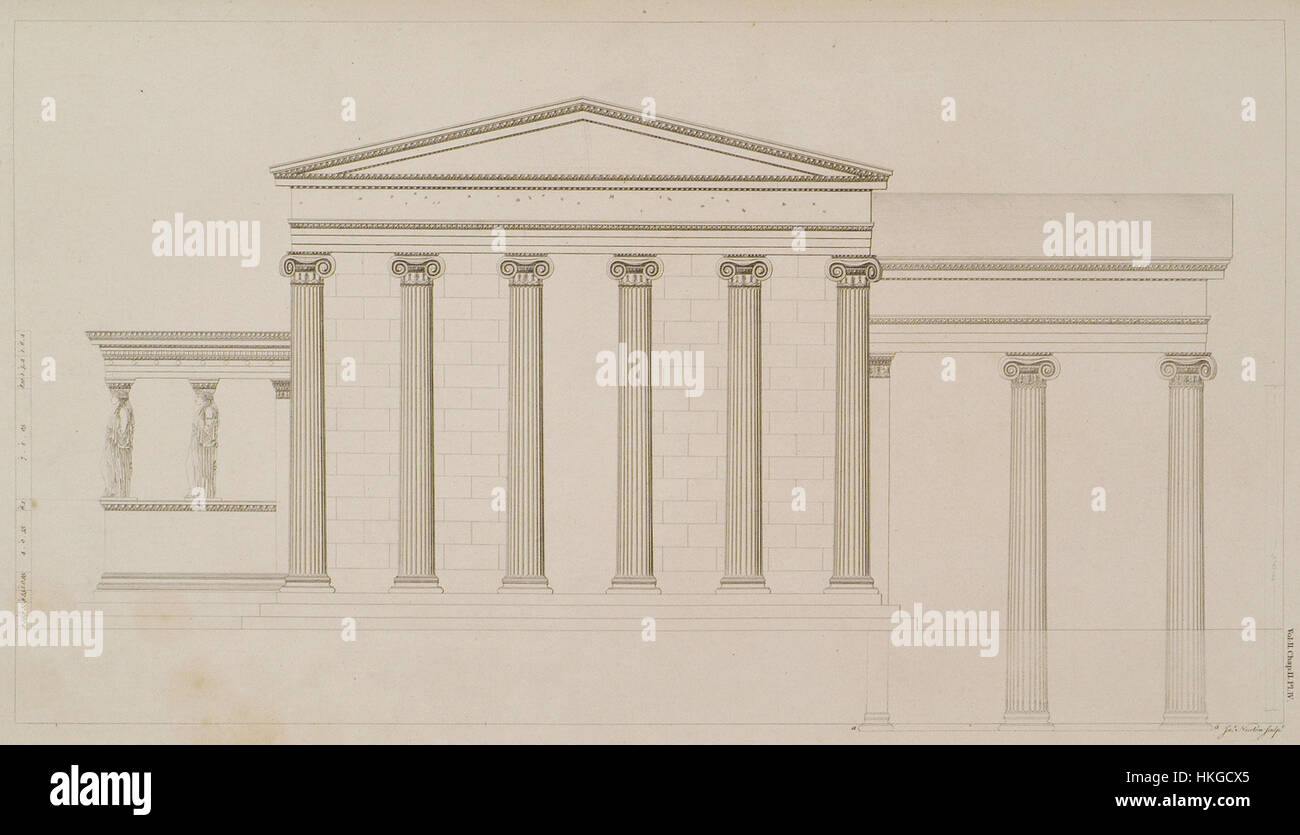 A drawing from 1787 showing the elevation of the portico of the Temple ...