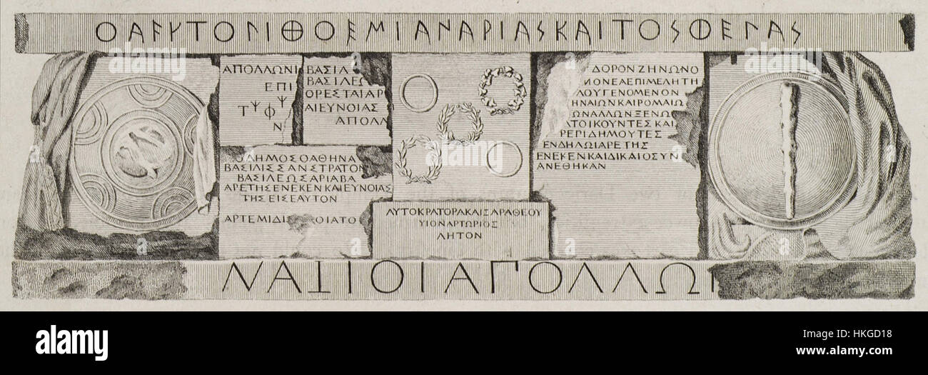 This image features inscriptions and shield reliefs from trophies ...