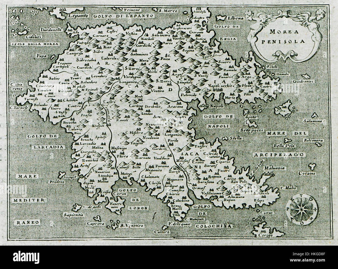 This map of the Morea Peninsula, created by Tomaso Porcacchi in 1620 ...
