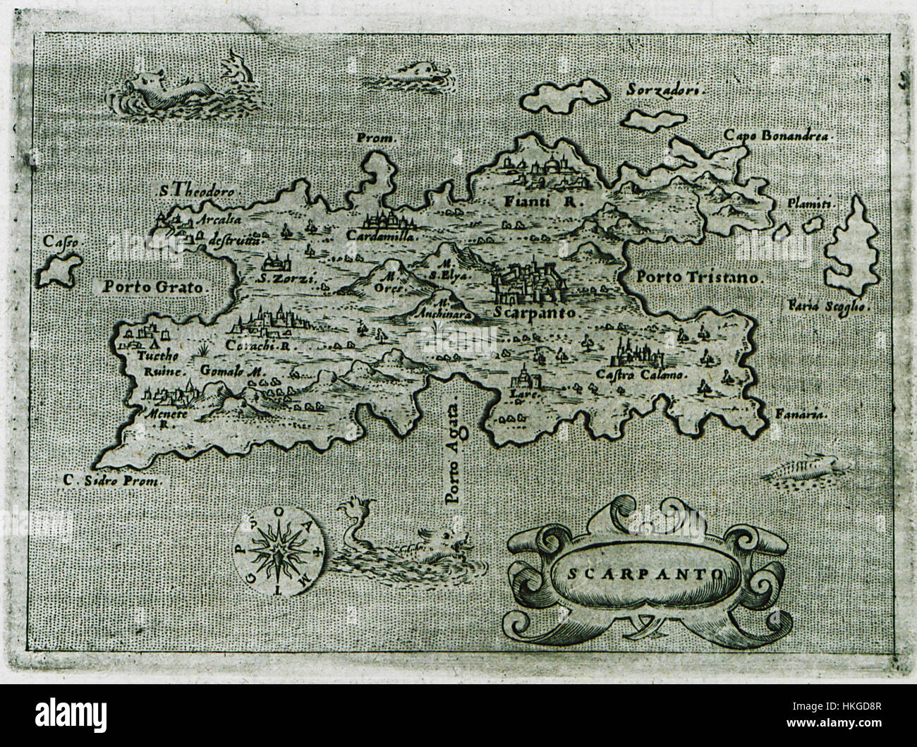 'Scarpanto' by Tomaso Porcacchi, created in 1620, is a detailed map of ...