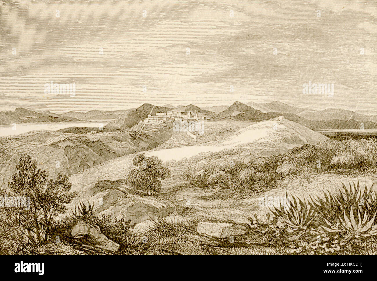 A painting by Christopher Wordsworth depicting the castle and town of ...