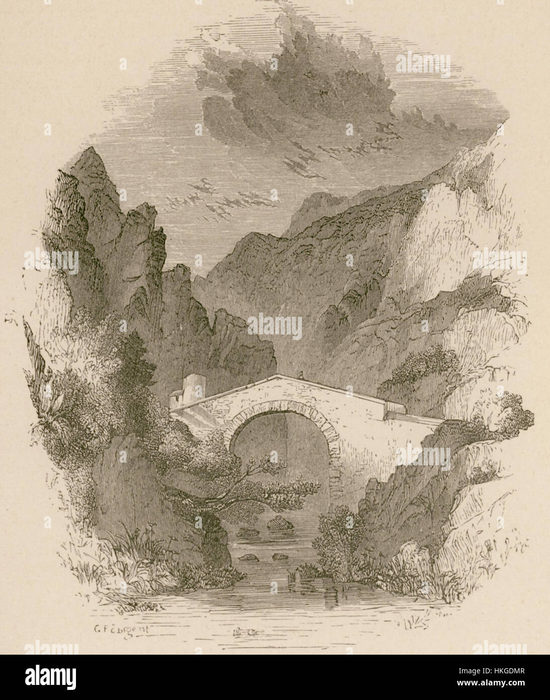 A painting by Christopher Wordsworth from 1882, depicting a bridge over ...