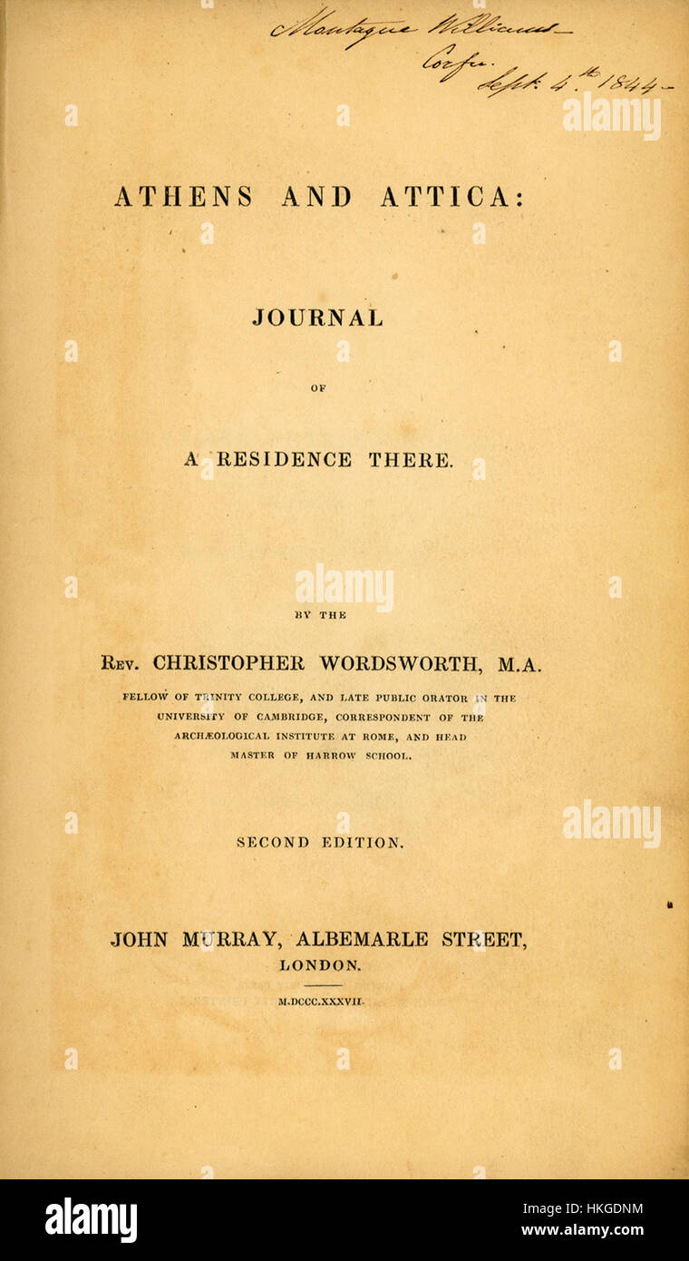 The title page of Christopher Wordsworth's 1837 work presents a ...