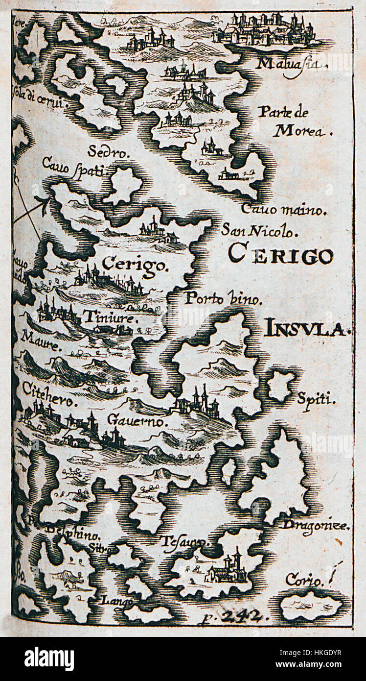 The painting 'Cerigo insula' by Jacob Von Sandrart, created in 1687 ...
