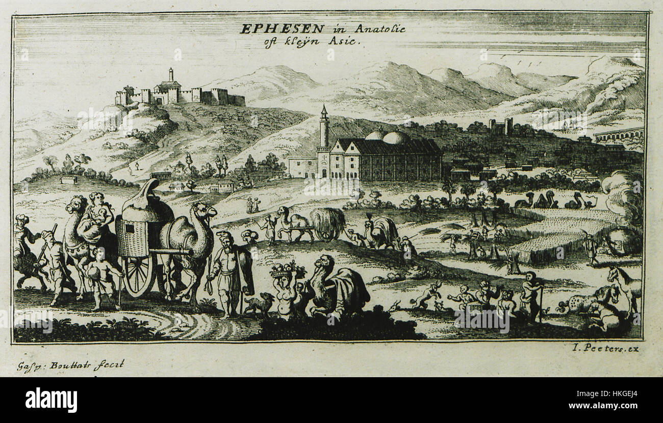 This 1690 painting by Jacob Peeters depicts the ancient city of Ephesus ...