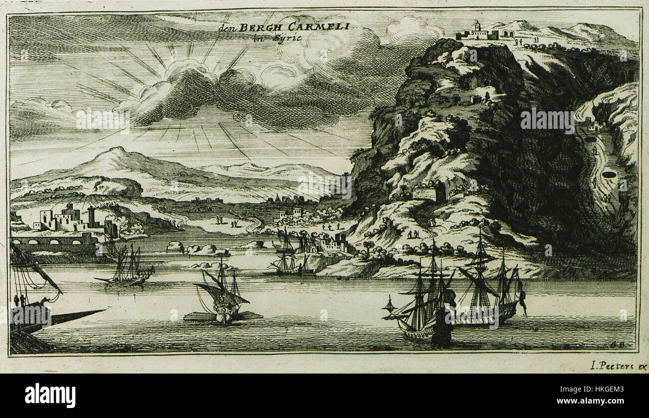 'Den bergh Carmeli in Syrie' by Jacob Peeters (1690) is a historical painting depicting the ...