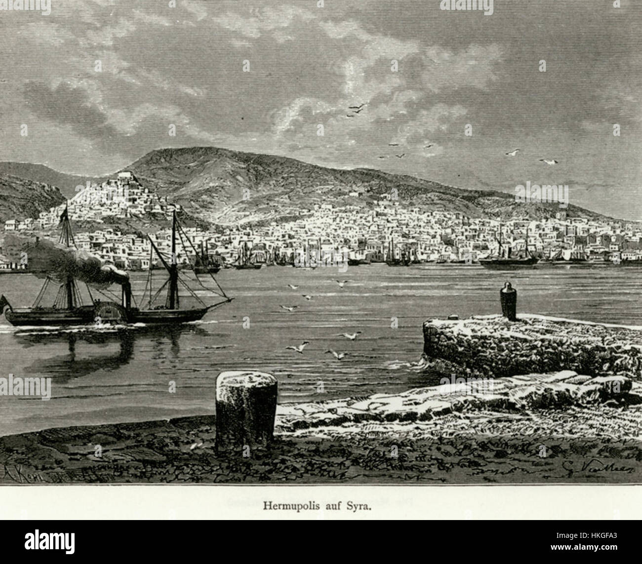 This 1887 artwork depicts Ermoupoli, the capital of Syros, Greece. It ...