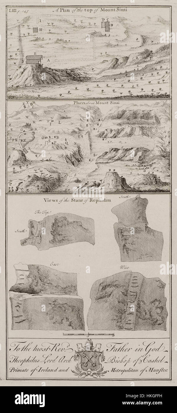 This 1743 map by Richard Pococke depicts the topography of Mount Sinai ...