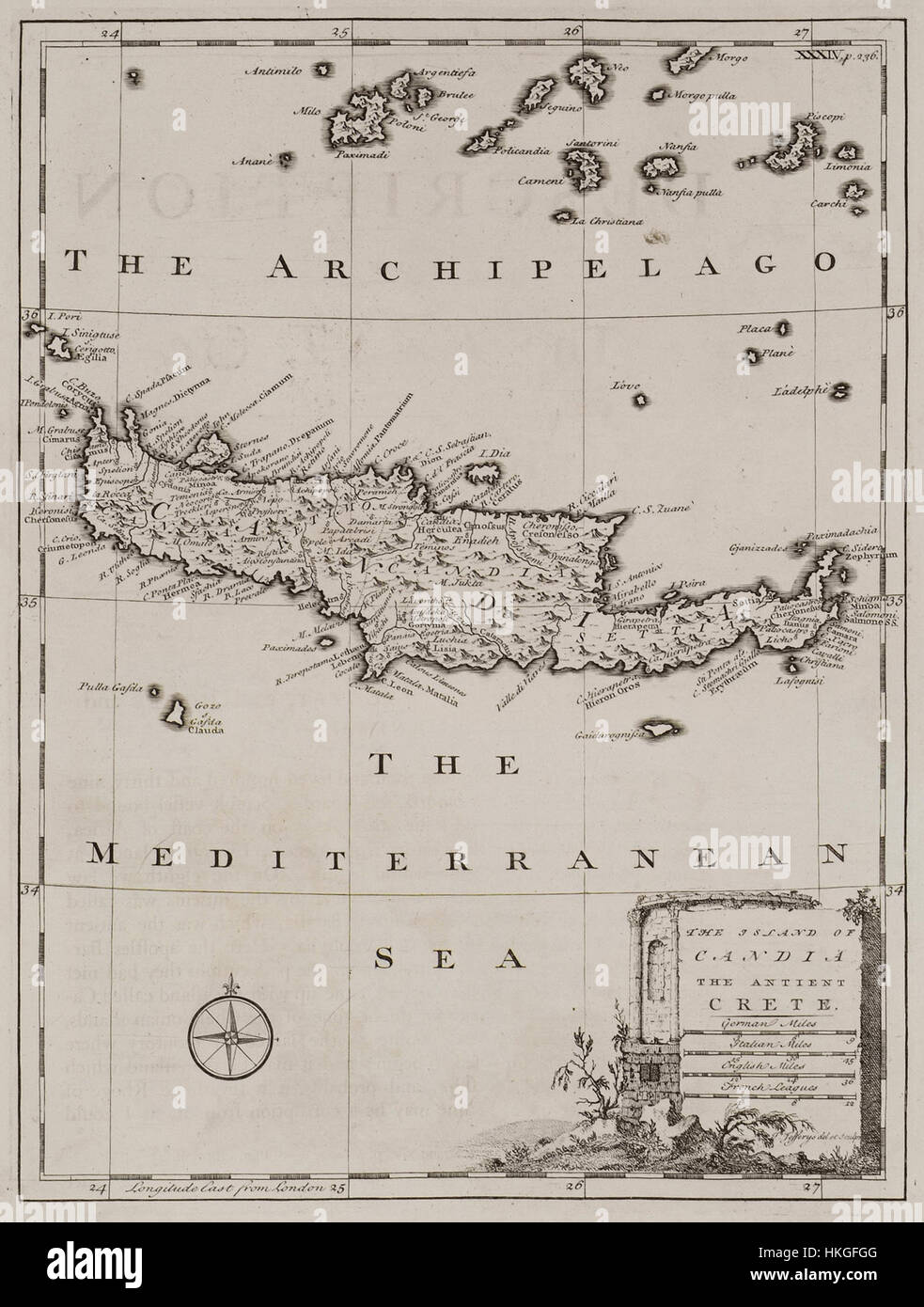 The 1745 map of Crete, titled 'The Island of Candia,' by Richard ...