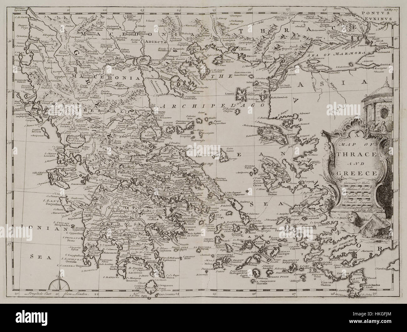 Richard Pococke's 1745 map depicts the regions of Thrace and Greece ...
