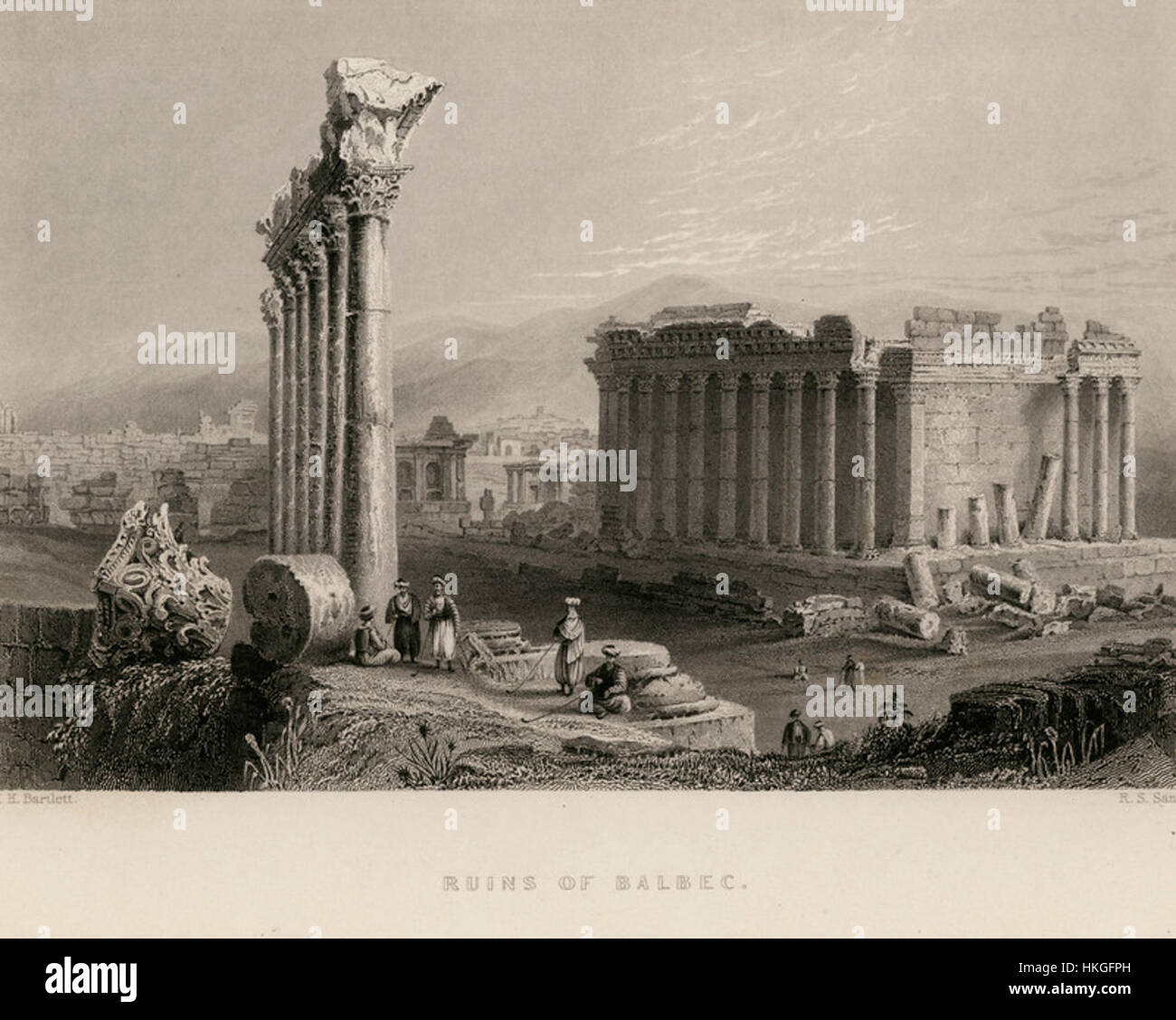 This 1836 artwork titled 'Ruins of Balbec Carne' by John depicts the ...