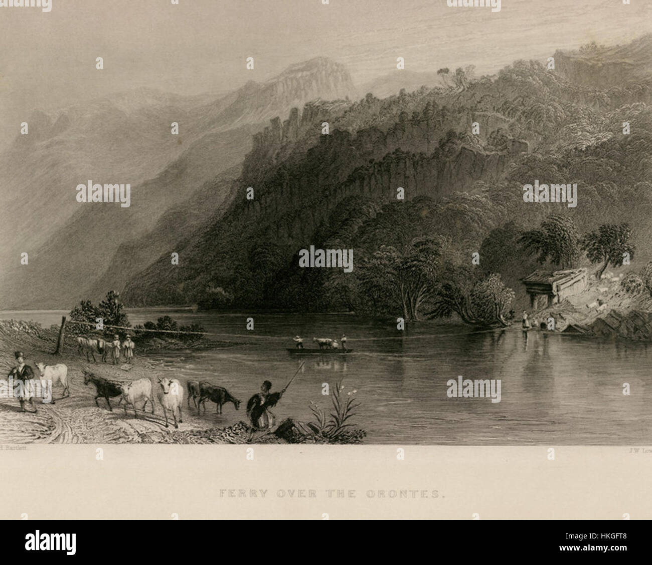 This oil painting from 1836 depicts a ferry crossing the Orontes River ...