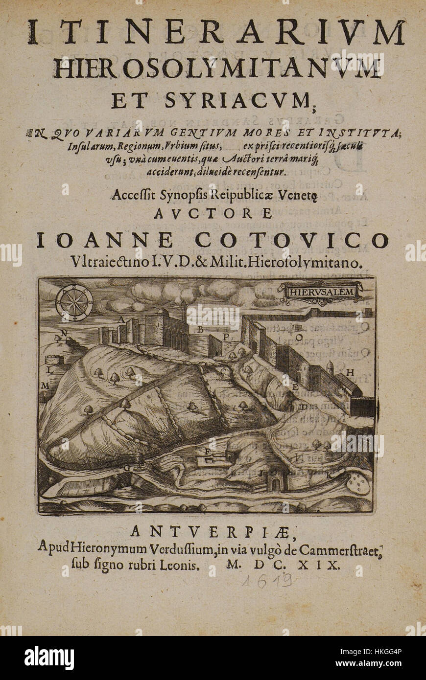 This 1619 map by Johannes van Cootwijck depicts the city of Jerusalem ...