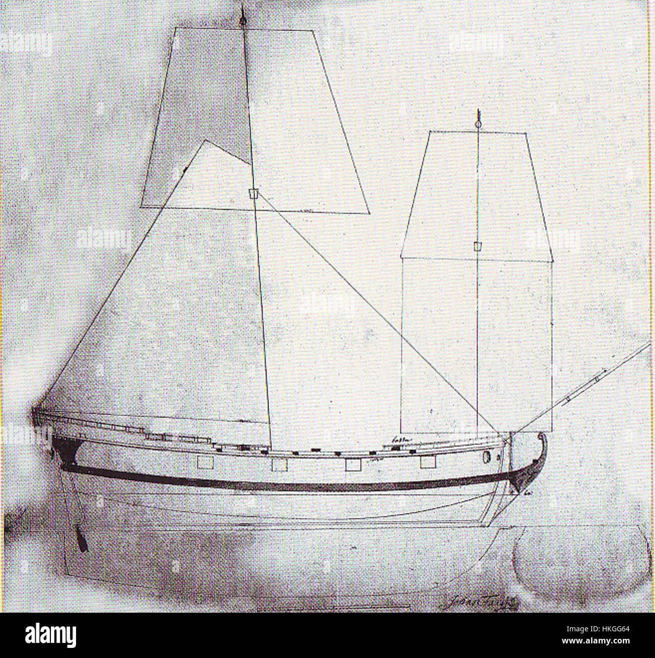 The Swedish brigantin Ulrica is depicted in this historical painting ...