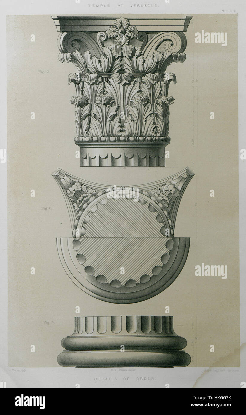 An 1864 artwork by Charles Texier detailing the Temple at Vernegue, an ...