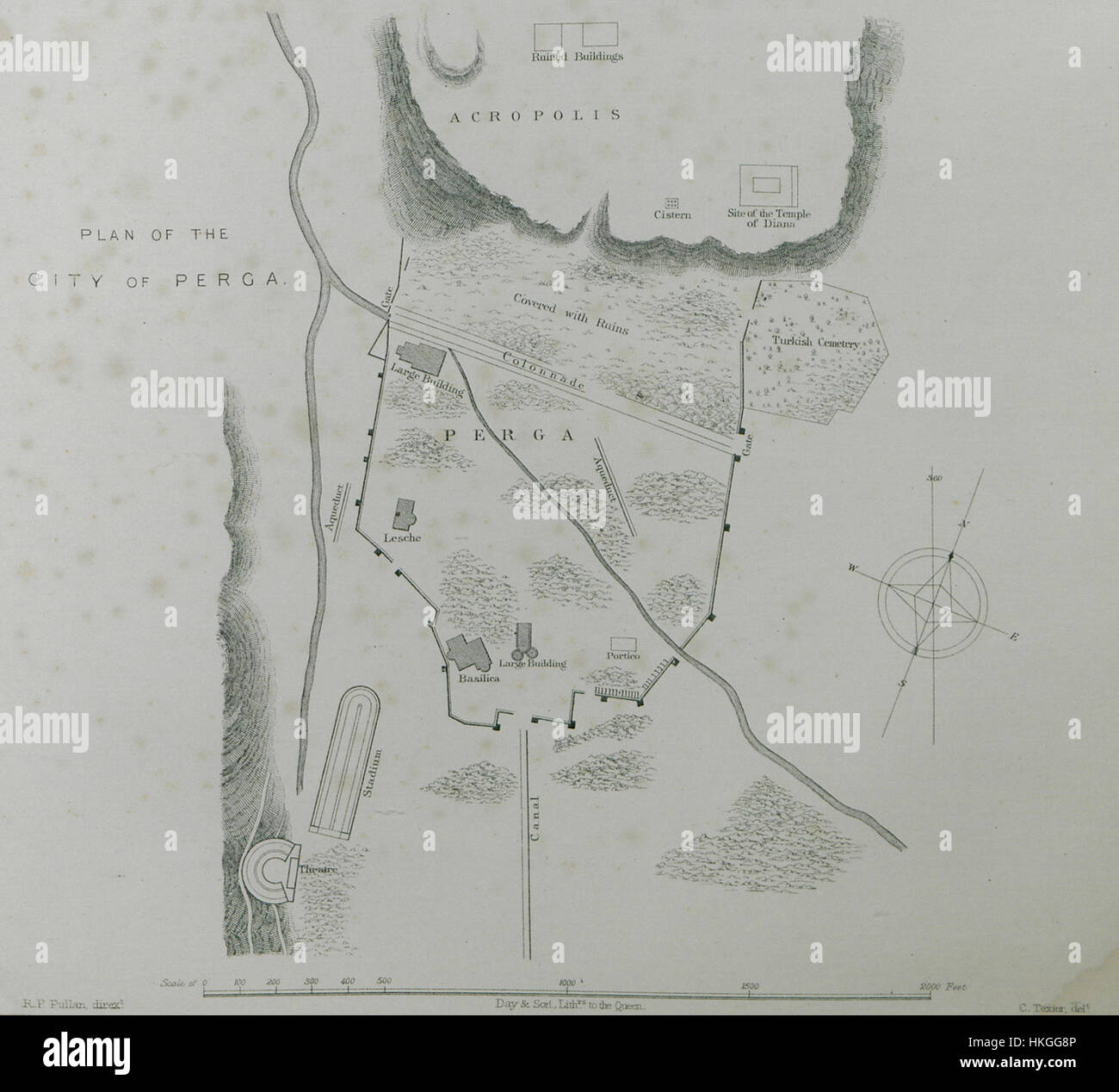 This 1864 map by Charles Texier depicts the ancient city of Perga ...