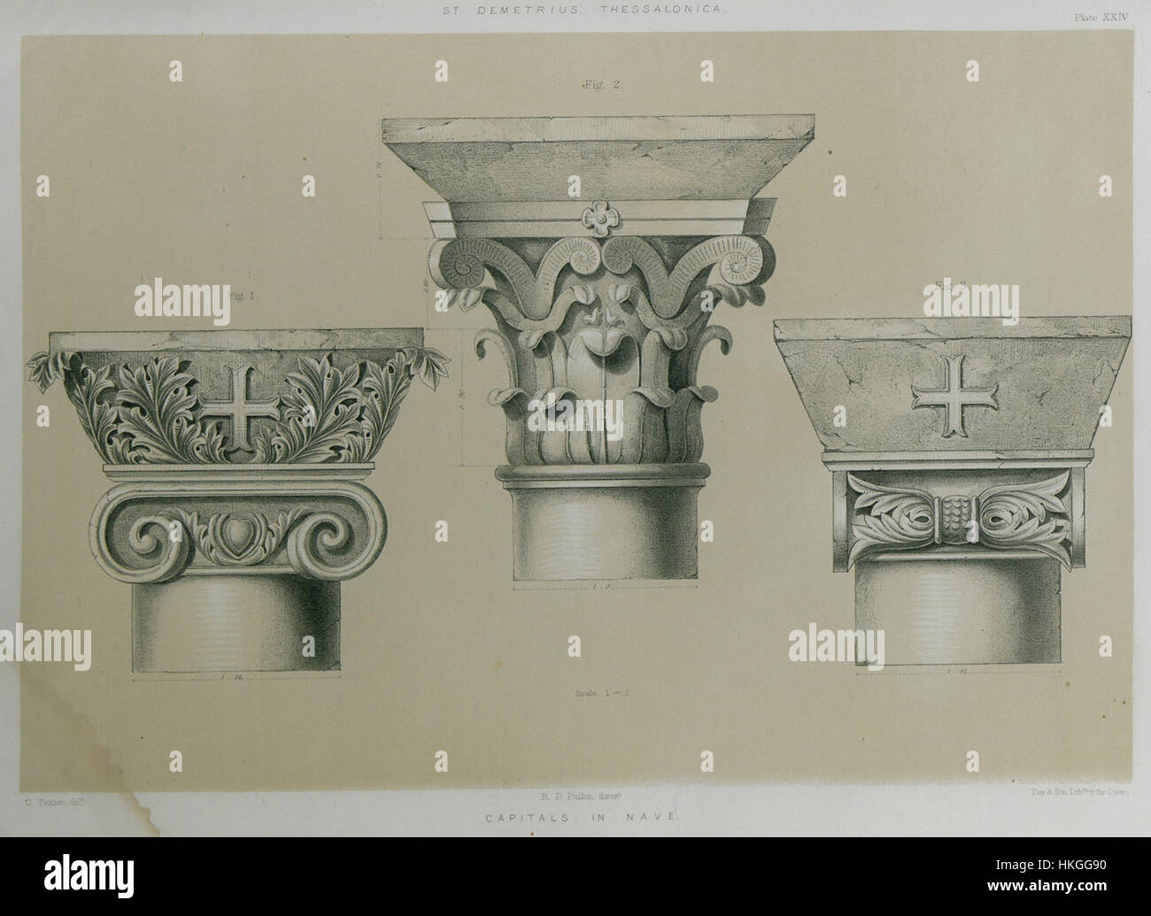 A detailed sketch by Charles Texier, showing the capitals in the nave ...