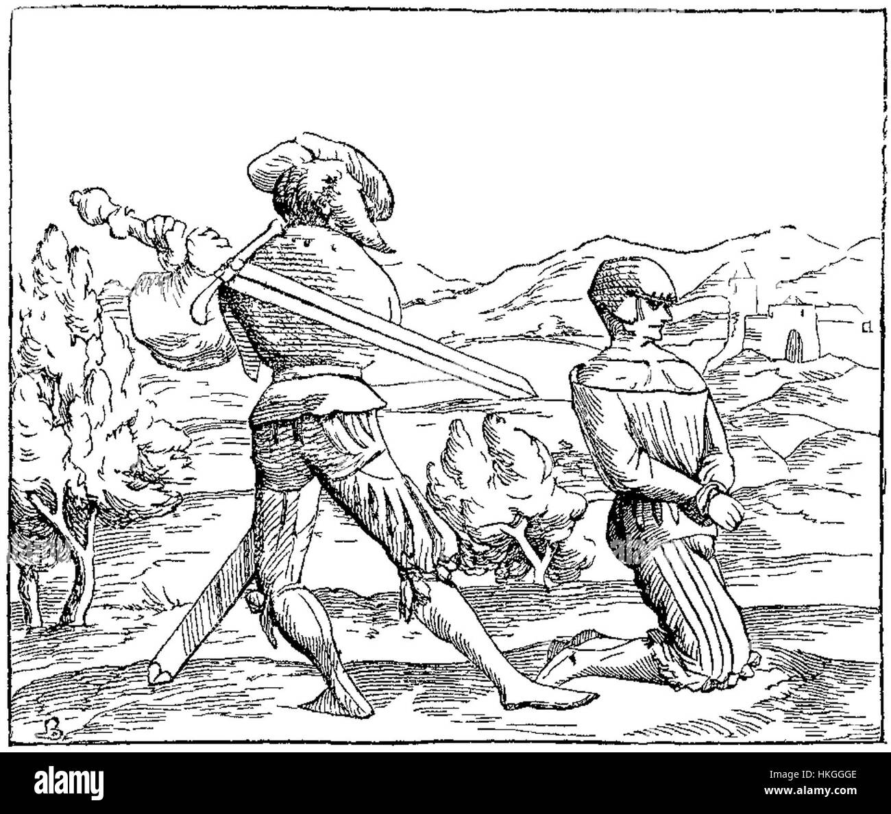 A facsimile of a miniature depicting a beheading, from the Cosmographie ...