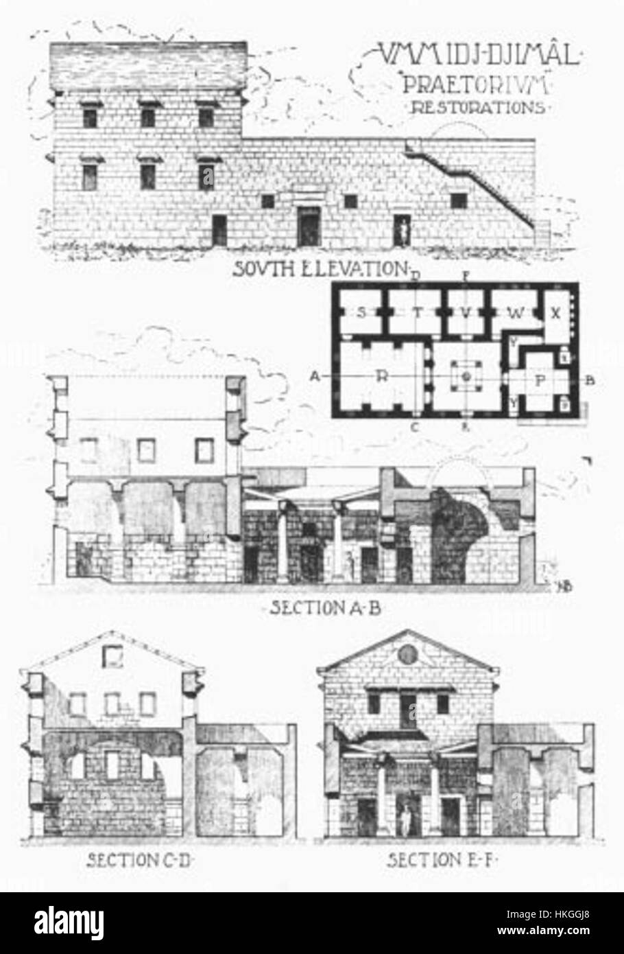 This architectural drawing presents the plan and sections of the ...