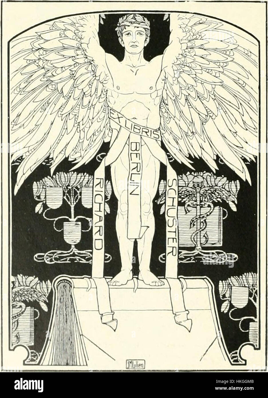 An Ex Libris design by Richard Schuster, showcasing his signature style ...