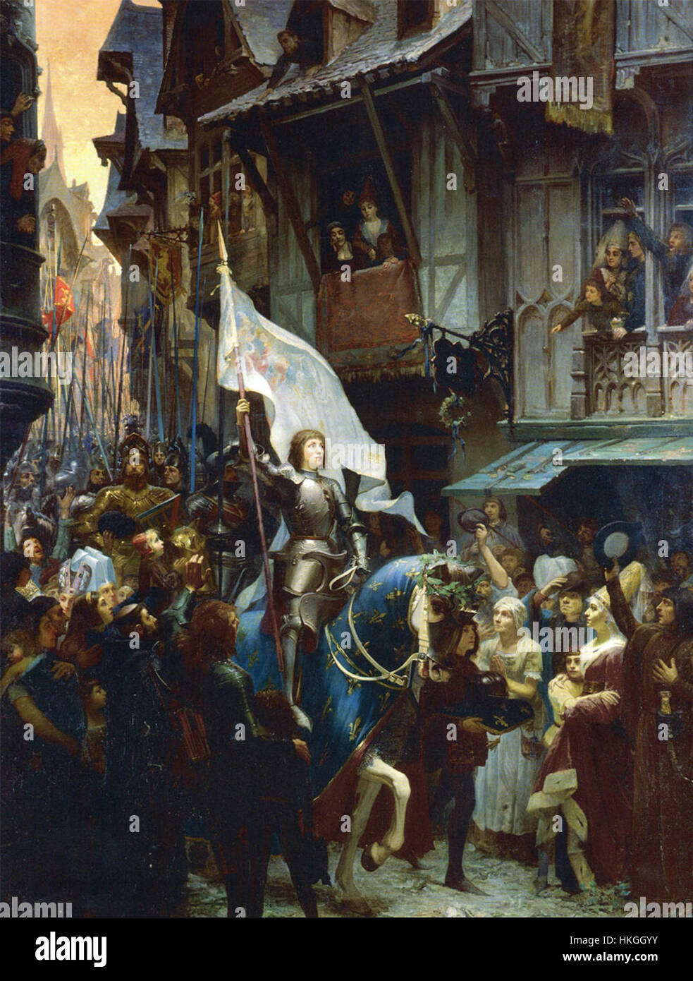 A historical painting depicting Jeanne Scherrer entering Orléans. The ...