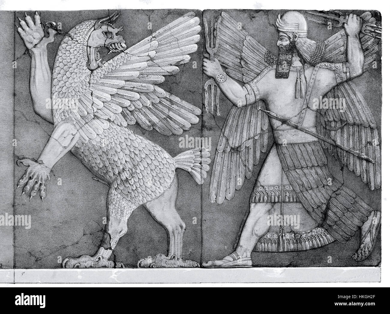 A mythological painting depicting a battle between a Chaos Monster and ...