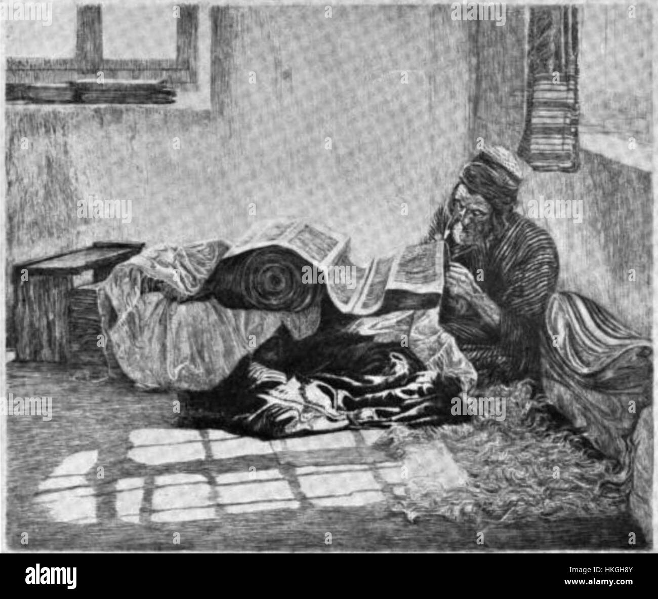 This painting, titled 'Der Torahschreiber II,' depicts a Torah scribe ...