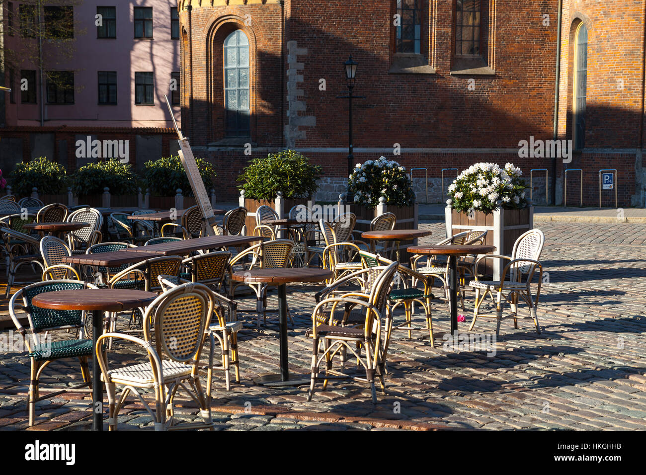 RIGA, LATVIA - 07 MAY 2016: Street cafe on the square of old town Stock ...