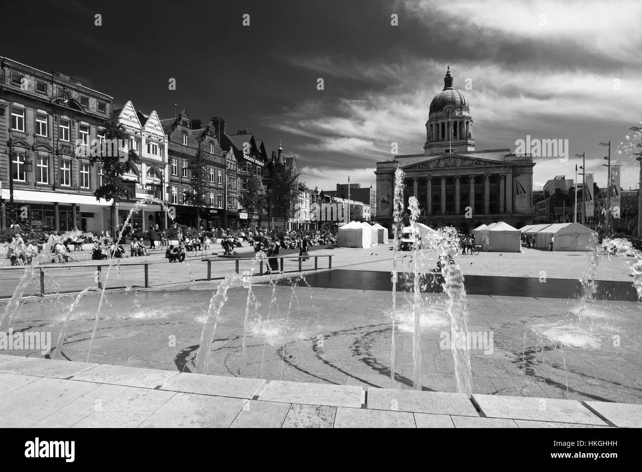 Council House building reflected in the infinity pool, and fountains ...