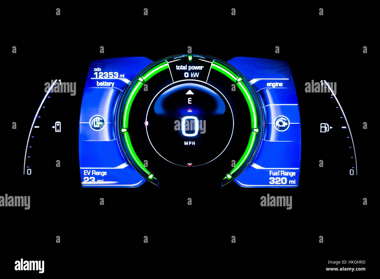 Modern light car mileage (dashboard, milage) isolated on a black ...