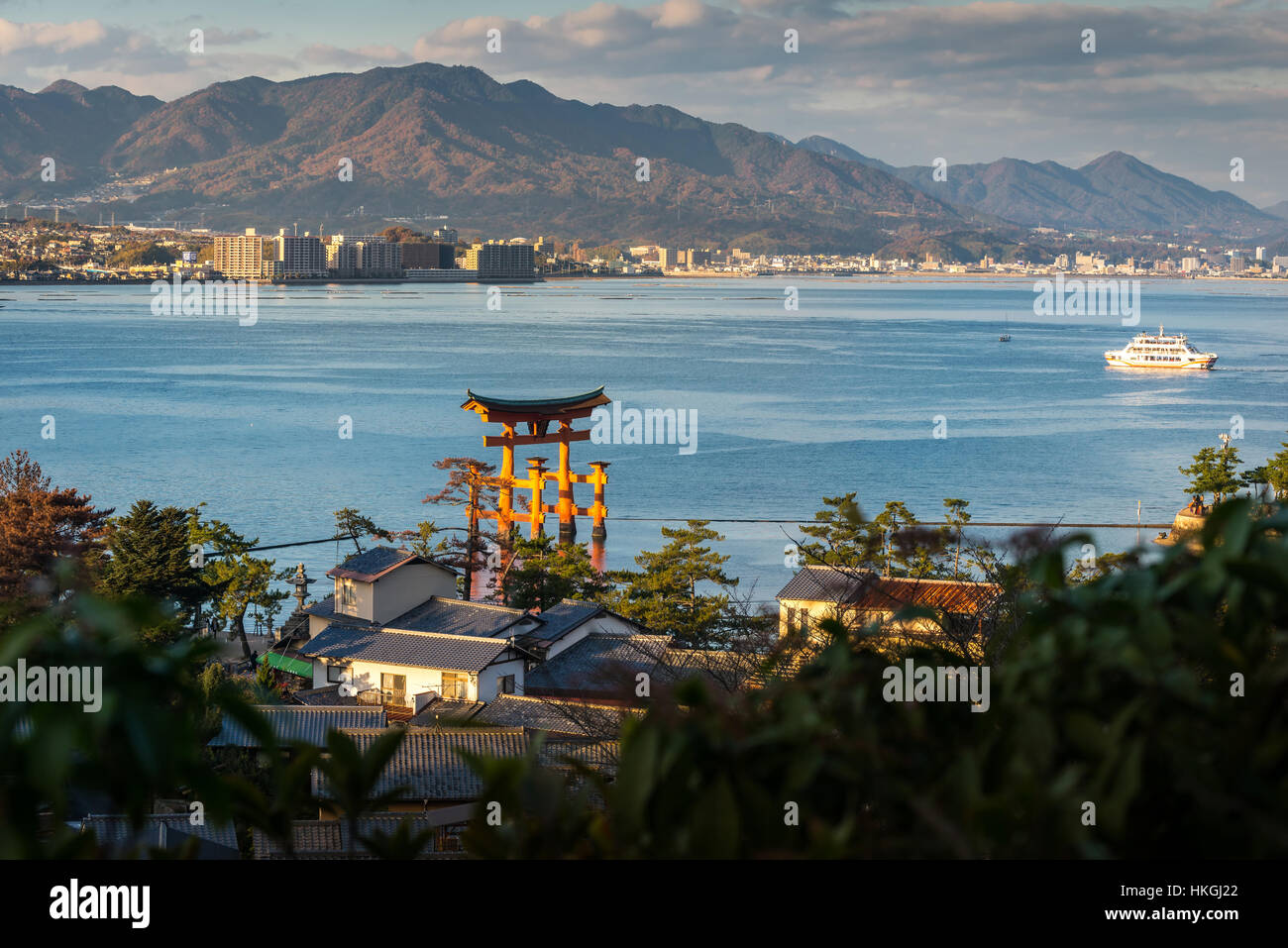 High Angle View of Great floating gate (O-Torii) and Hiroshima city ...